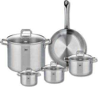 Fackelmann ELO 9697950 Batterie de cuisine 5 pièces, Ensemble de 1 Poêle de cuisson 28 cm et 4 faitouts 12, 14, 16 et 26 cm Elo Profi Citrin, inox, induction, Gr