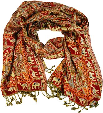 Guru Shop Indischer Pashmina Schal, Schultertuch, Boho Stola mit Paisley Muster - Braun/orange, Herren/Damen, Synthetisch, 200x70 cm