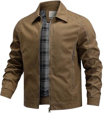 AlltheMen Blouson Homme Casual Business Transition Veste en Coton Zippée Bomber de Couleur Uni Jacket Kaki XXL