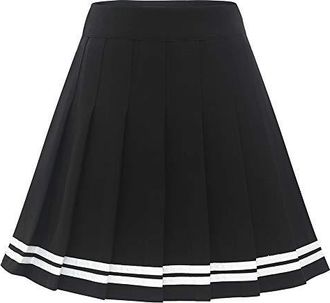 Dressystar Jupe Basique Femme Extensible Patineur Patineuse Pom-Pom Girl Mini Jupe Plissée Noir Blanc Rayure XXL