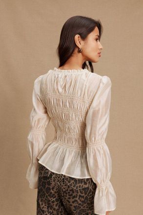 Next Langarmbluse Gesmoktes, transparentes Langarm-Oberteil (1-tlg)