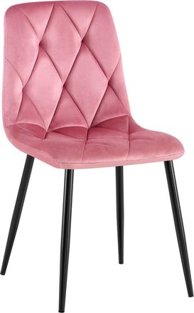 Clp Esszimmerstuhl gepolstert Clairton, Küchenstuhl mit gestepptem Bezug, mit schwarzem Metallgestell, bis 150 kg belastbar, Farbe:rosa, Material:Samt