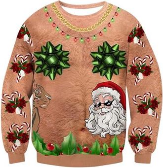 Generic Pull de Noël moche amusant imprimé à manches longues pour homme - Pull de Noël 2025 à col rond pour les vacances dhiver - Pull ample pour lautomne, x,
