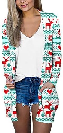 Generic Vestes pour femmes 2026 Cardigan tendance imprim&eacute; d&eacute;contract&eacute; avec poche sup&eacute;rieure, bleu clair, L