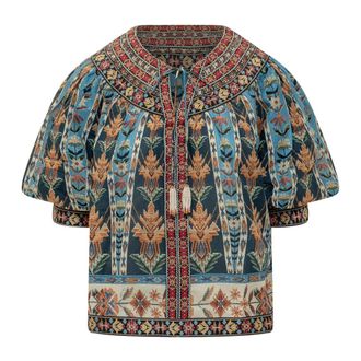 Farm Rio Farm Rio, Femme, Blouses et Chemises, Bleu, Taille: 40 FR Blouse Brod&eacute;e &agrave; Nouer sur le Devant