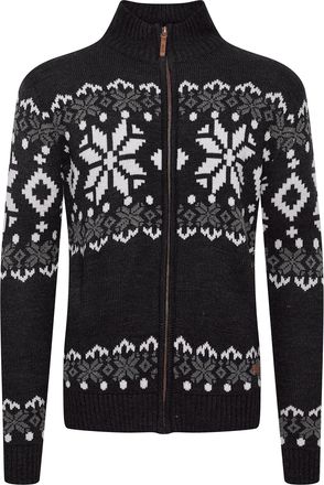 Solid SDNoran Herren Strickjacke Cardigan Grobstrick mit Stehkragen und Reißverschluss Norweger Muster, Größe:L, Farbe:Black (799000)