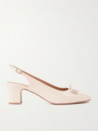 Ferragamo Vetty Slingback-pumps Aus Lackleder Mit Schleife - Elfenbein
