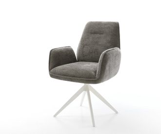 DELIFE Drehstuhl Zoa-Flex Boucl&eacute; Soft Schlamm Kreuzgestell breit Wei&szlig; 360&deg; drehbar Wippfunktion Taschenfederkern, Esszimmerst&uuml;hle