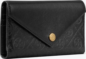 Tory Burch Damen Geldb&ouml;rse im Kuvert-Stil aus Leder mit T-Monogramm