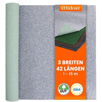 Midori Rasenteppich 200 x 1400 cm Grau Kunstrasen-Teppich mit Noppen Balkon Terrasse Outdoor wasserdurchl&auml;ssig