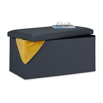 Relaxdays Sitzbank, Stauraum, Kunstleder, faltbar, gepolstert, Flur, Schlafzimmer, HBT 37,5 x 76,5 x 38,5 cm, dunkelgrau