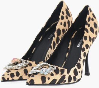 Dsquared2 Animal-Print Pumps with Rhinestone-Embellished Monogram 10cm size 36
