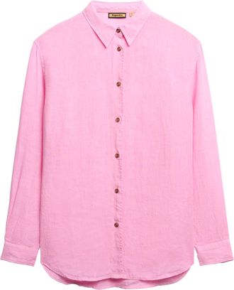 Superdry Damen Lässiges Hemd aus Leinen im Boyfriend-Stil Küstenpink 42