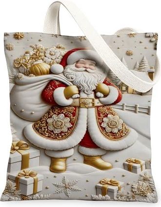Generic Sacs fourre-tout en toile motif P&egrave;re No&euml;l - R&eacute;utilisables - Vintage - L&eacute;gers et lavables - Avec bandouli&egrave;re, blanc, 13x15 Inch