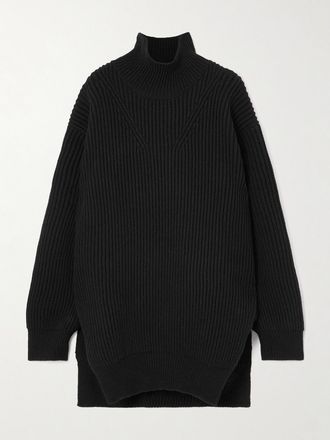 Jil Sander Pull Oversize &Agrave; Col Montant En Laine C&ocirc;tel&eacute;e - Noir