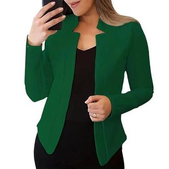 Generic Veste Blazer Femme décontractée, col Montant, Ouverte sur Le Devant, entièrement doublée, Manches Longues, Verte, Taille S. Idéale pour Le Travail. Co