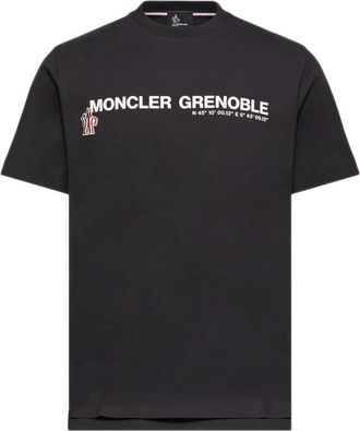 Moncler Geripptes Rundhals-T-Shirt - - Tops - Herren - Schwarzk - S