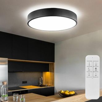 Globo Lighting Plafonnier avec télécommande Plafonnier dimmable Plafond lumière du jour, cct, noir, 1x led 24W 1350Lm, d 40 cm