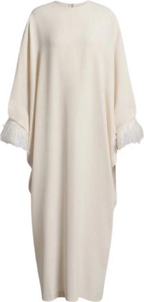 Alberta Ferretti Enver Satin Langes Kleid mit Federn und Chiffon&auml;rmeln - - Dresses - Damen - Beige - S