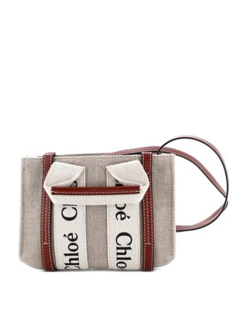 Chlo&eacute; Woody Convertible Canvas with Leather Mini tote bag - Marron