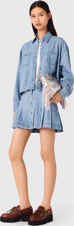 Maje Chemise Courte En Jean Strassée - Bleu Denim - Maje