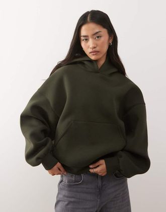 Weekday Petra - Oversize-Kapuzenpullover aus Stoff in Neopren-Optik in meliertem Hellgrau