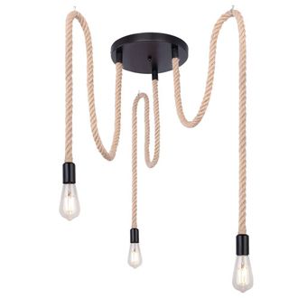 Globo Lighting Globo H&auml;ngeleuchte ULLEU Metall schwarz, Hanfseil braun