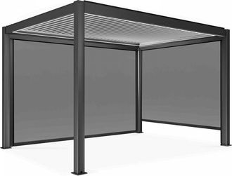 Oviala Pergola bioclimatique autoport&eacute;e motoris&eacute;e &eacute;clair&eacute;e 3x4m et 2 stores