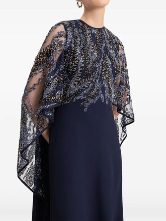 Gemy Maalouf Semi-transparentes Cape-Abendkleid - Blau