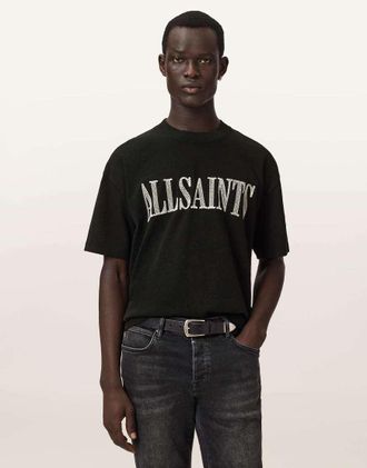 AllSaints Dash - Kurz&auml;rmliges T-Shirt in verwaschenem Schwarz mit Rundhalsausschnitt