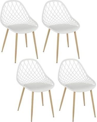 The Home Deco Factory Set mit 4 Stühlen für den Außenbereich, Malaga, Polypropylen, Weiß Braun, 57 x 80,2 x 51,2 cm, Bequeme Sitzfläche, wetterbeständig