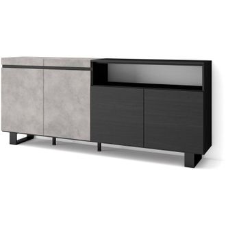 Skraut Home Sideboard, Highboard, Kommode, Komodenschrank, 200x87x35cm, 4 T&uuml;ren, Industriedesign, Moderner Stil, Zementgrau - Skraut Home