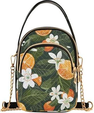 Mnsruu Sac à bandoulière pour femme, orange, fruits, feuilles vertes, sac à main, petit sac à bandoulière avec sangle réglable