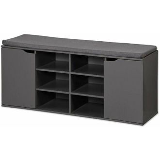 KESPER Meuble &agrave; chaussures en bois avec coussin + placards - Gris - l 100 x h 48 cm - Livraison gratuite