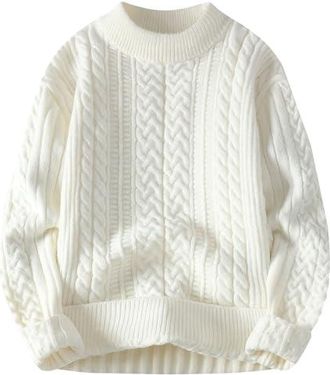 Generic Pulls Homme Tricot&eacute;, Pull Hiver Homme &agrave; Maille Torsad&eacute;e Grande Taille Encolure Ronde Manches Longues Simple Classique &eacute;paisse Sweaters Chaude L&acirc;che Si