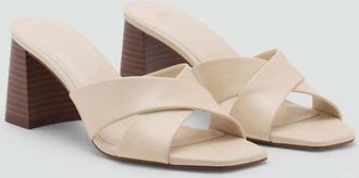Mango Sandales cuir talon bloc &eacute;cru - Femme - 35 - MANGO