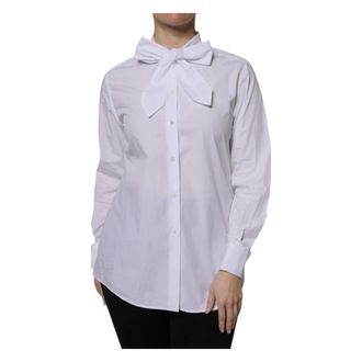 Dolce & Gabbana Femme, Blouses et Chemises, Blanc, Taille: 34 FR Blouse en coton à col Ascot