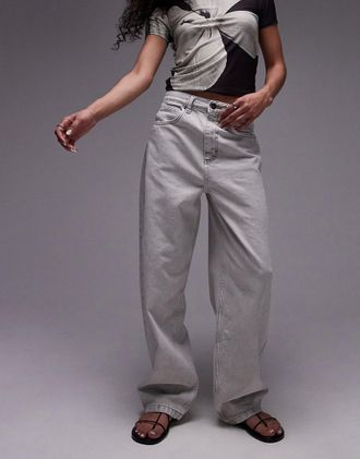 Topshop Jean baggy à taille haute - Blanc cassé effet vieilli