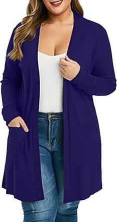 Generic Cardigan long sans manches pour femme, cardigan uni de couleur pure avec poches, cardigan classique polyvalent, printemps et automne, manteau d&eacute;contra