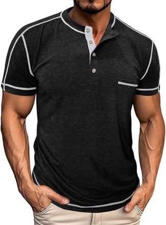 Generic T-shirts d&eacute;contract&eacute;s pour homme - Printemps &eacute;t&eacute; - Manches courtes - Col rond - Couleur unie - Grande taille - T-shirt basique pour homme, Noir, XXL