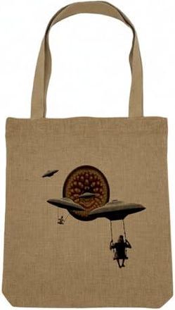 Fabulous Sac Shopping Tote Bag Aspect Lin - Invasion Extraterrestre Grotesque Collage Art Surr&eacute;alisme Nanar - Sac de Courses Toile Epaisse 360g Beige Naturel C