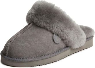 Dearfoams Dearfoams Damen Fireside Sydney Shearling Pelz Slipper für drinnen und draußen Breiten Hausschuh, GRAU, 41.5 EU