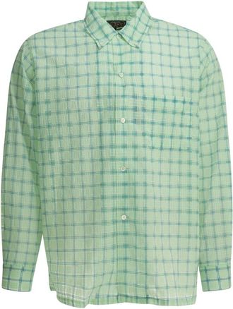 Beams Plus Homme, Chemises, Vert, Taille: L Chemise &agrave; carreaux seersucker &agrave; col boutonn&eacute;