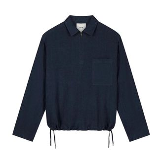 Arte Langarm-Leinen-Pullover mit Viertelrei&szlig;verschluss - - Jackets - Herren - Blau - M