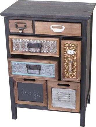 Hhg Placard de pharmacien 068, commode, bois massif de sapin, vintage, patchwork 78x55x35cm