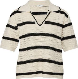 s.Oliver Kurzarmpullover Strickpullover Strickpolo mit V-Ausschnitt im Relaxed Fit