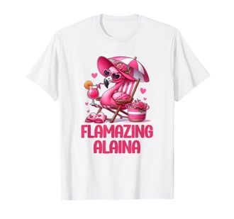 BDAZ Flamazing Alaina Pink Flamingo Tropical Beach Trip Damen T-Shirt