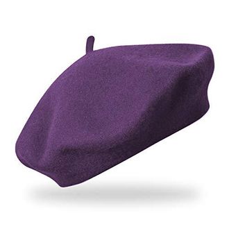 Fiebig Beret en 100% Pure Laine | Basque en Taille Unique & qualit&eacute; de la Laine | Basque en Laine en Plusieurs Couleurs (One Size, Violet)