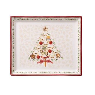 Villeroy & Boch Winter Bakery Delight Petit plat de service rectangle pour pâtisseries, Porcelaine Premium, Blanc/Rouge/Beige