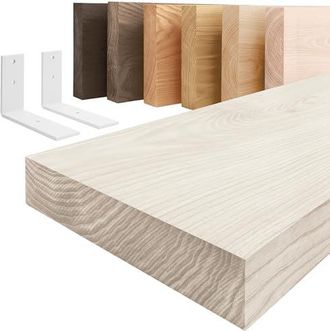 Lamofootwear Manufaktur étagère Murale en Bois Massif, Bord régulier, étagère de Rangement Basic, Bois Blanche/équerre Blanche 160cm, LWG-01-A-007-160LW